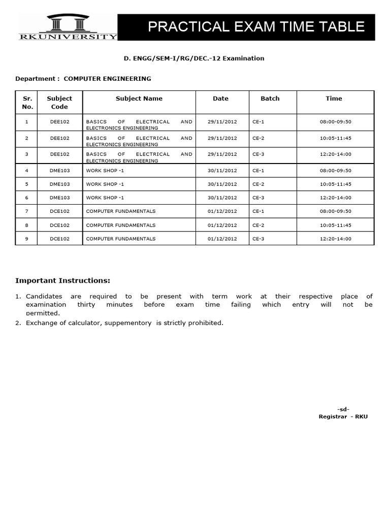Time Table | PDF | Science | Electrical Engineering