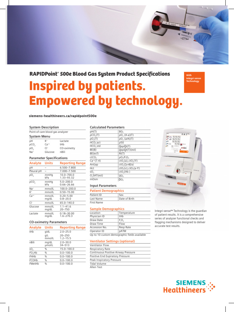 RAPIDPoint 500e V5.1 Spec Sheet - CAD - HOOD05162003207410 | PDF