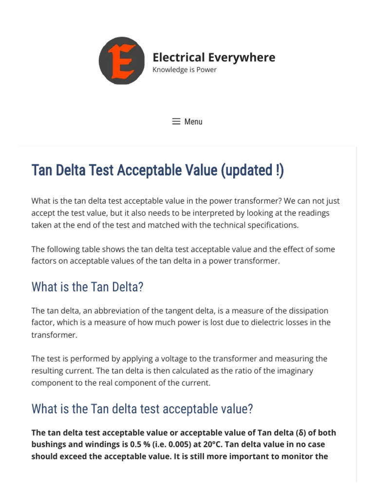 Tan Delta Test Acceptable Value (updated !) | PDF | Transformer | Capacitor