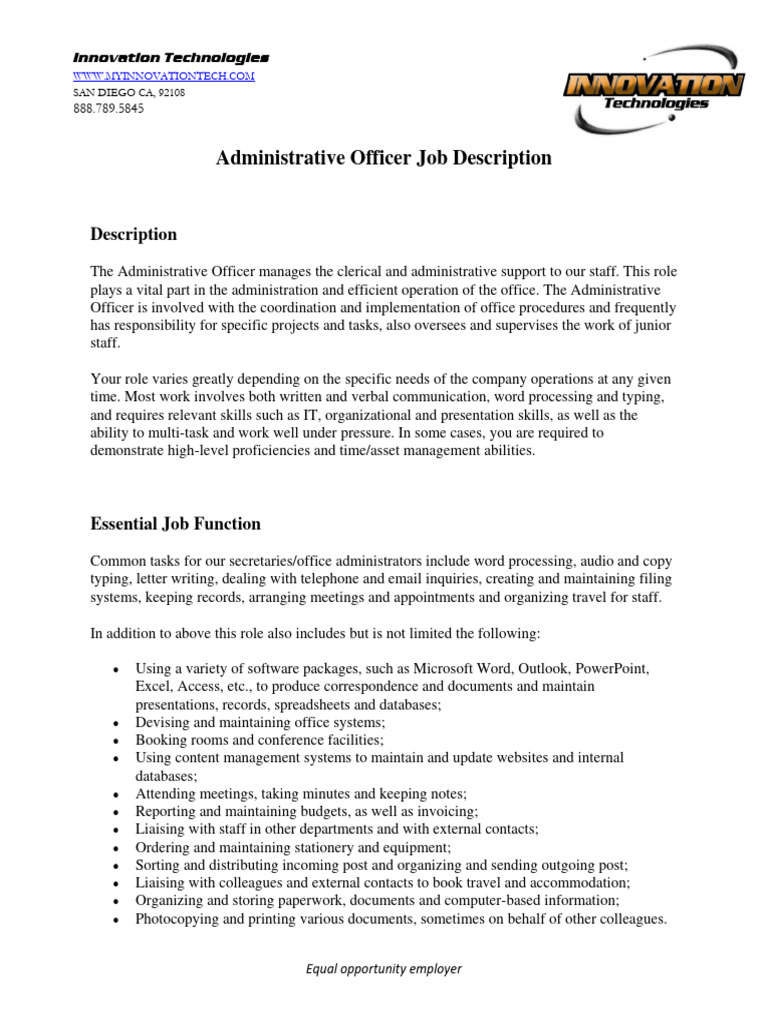 Administrative Officer Job Overview | PDF | Microsoft Excel | Computing