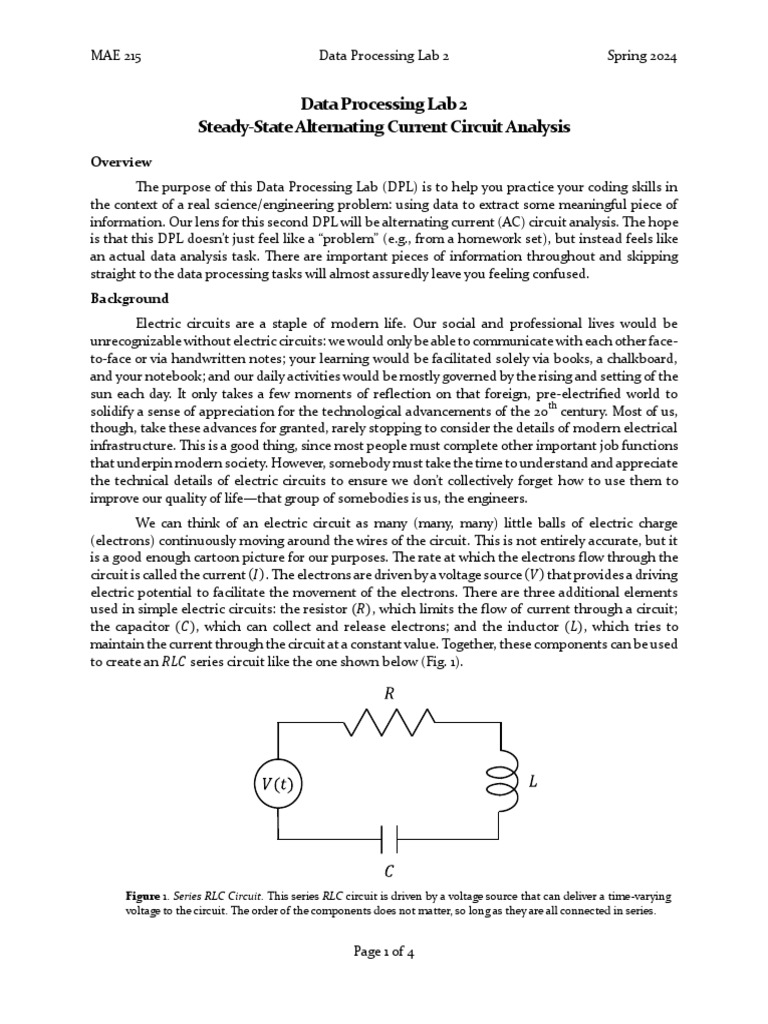 AC Circuit Analysis Data Processing Lab | PDF | Electrical Network | Series And Parallel Circuits