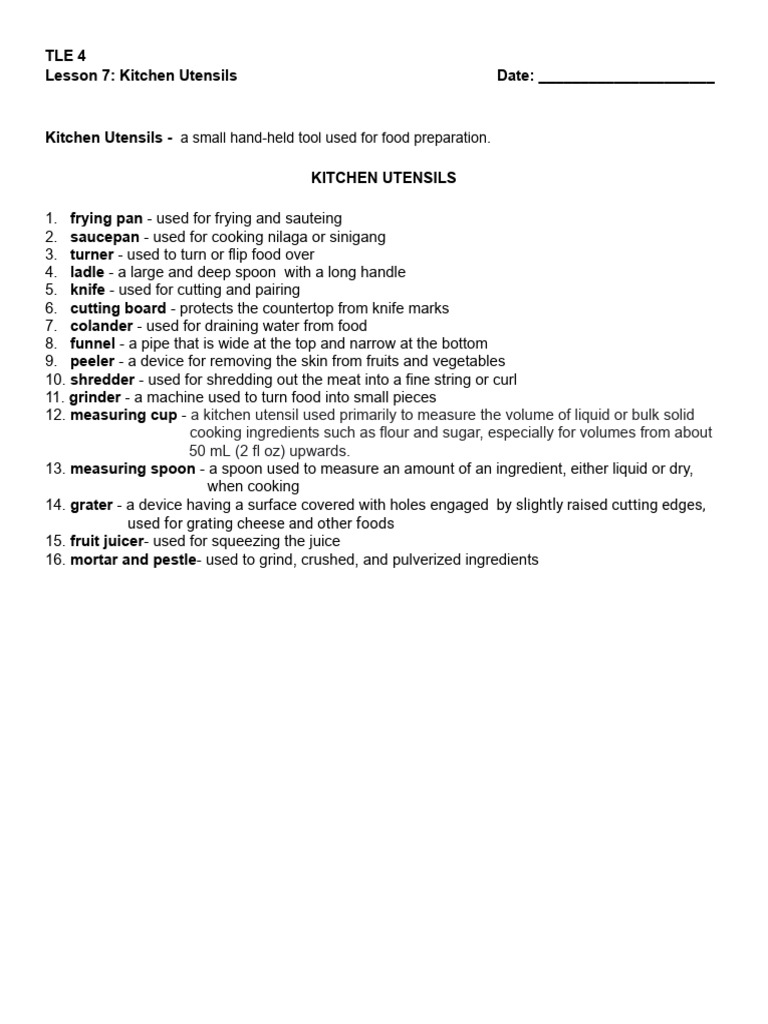L7 - Kitchen Utensils | PDF
