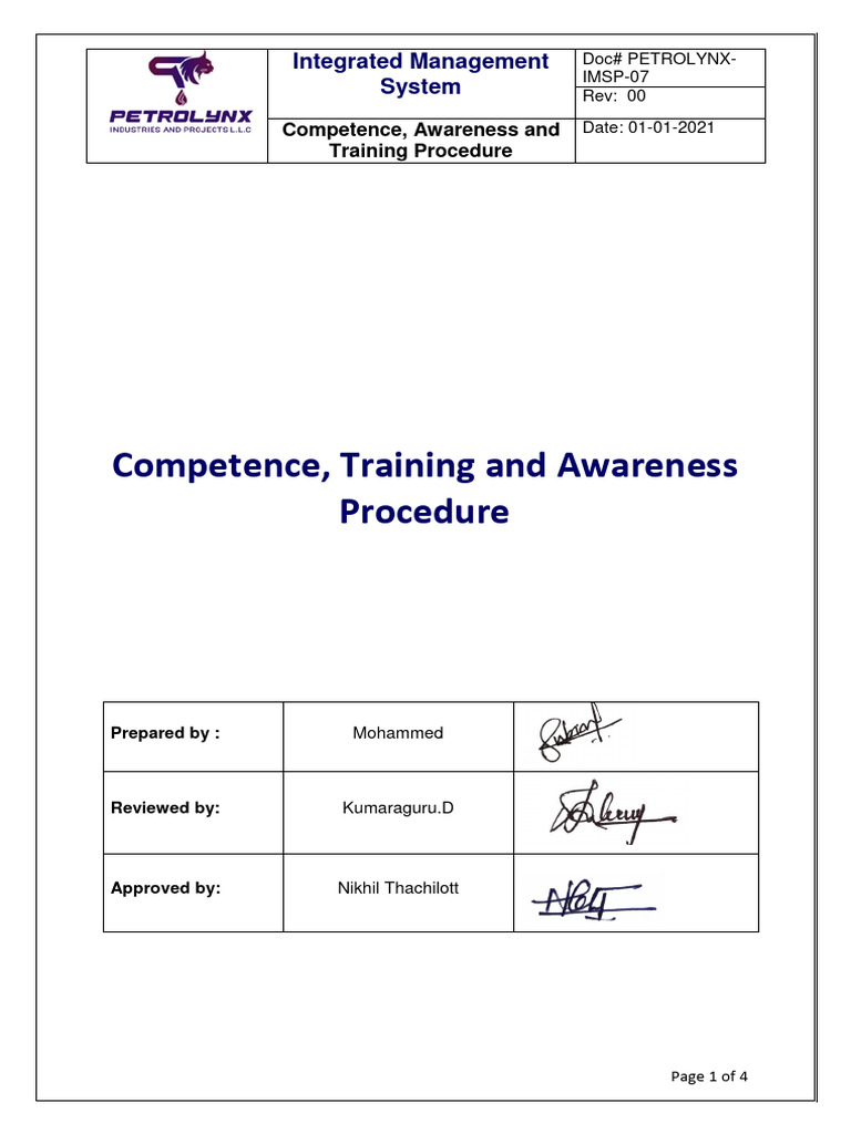 Competence, Awareness and Training-Procedure | Download Free PDF | Business
