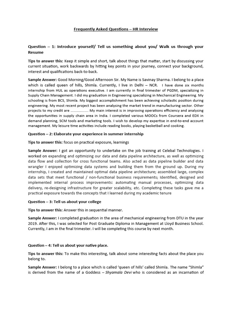 FAQs - Sample Answers & Tips | PDF | Qualitative Research | Goal