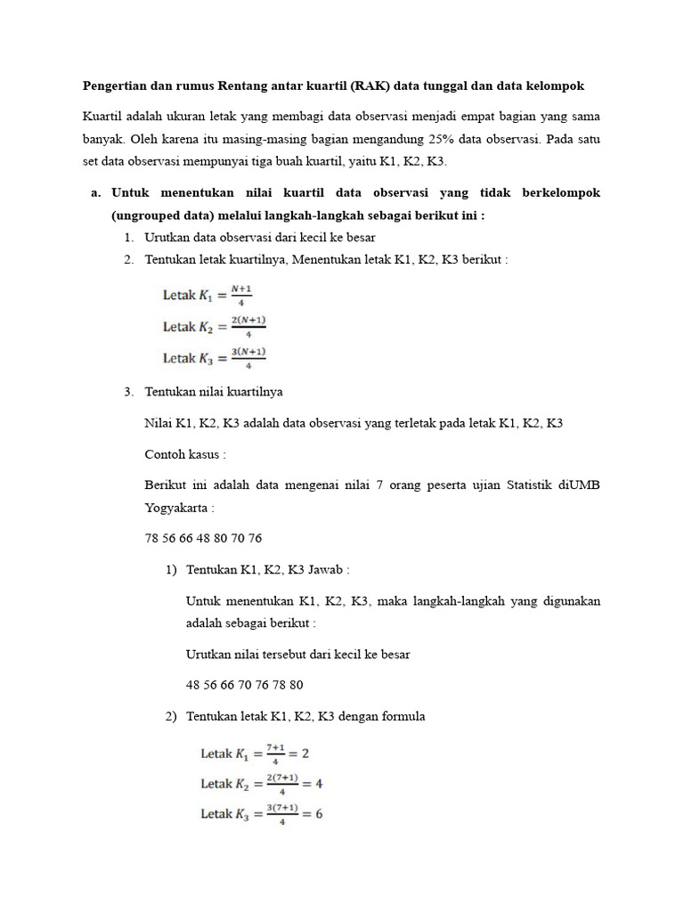 Pengertian Dan Rumus Rentang Antar Kuartil (RAK) Data Tunggal Dan Data ...
