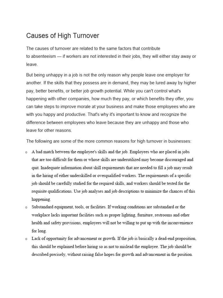 Causes of High Turnover | PDF | Employment | Turnover (Employment)