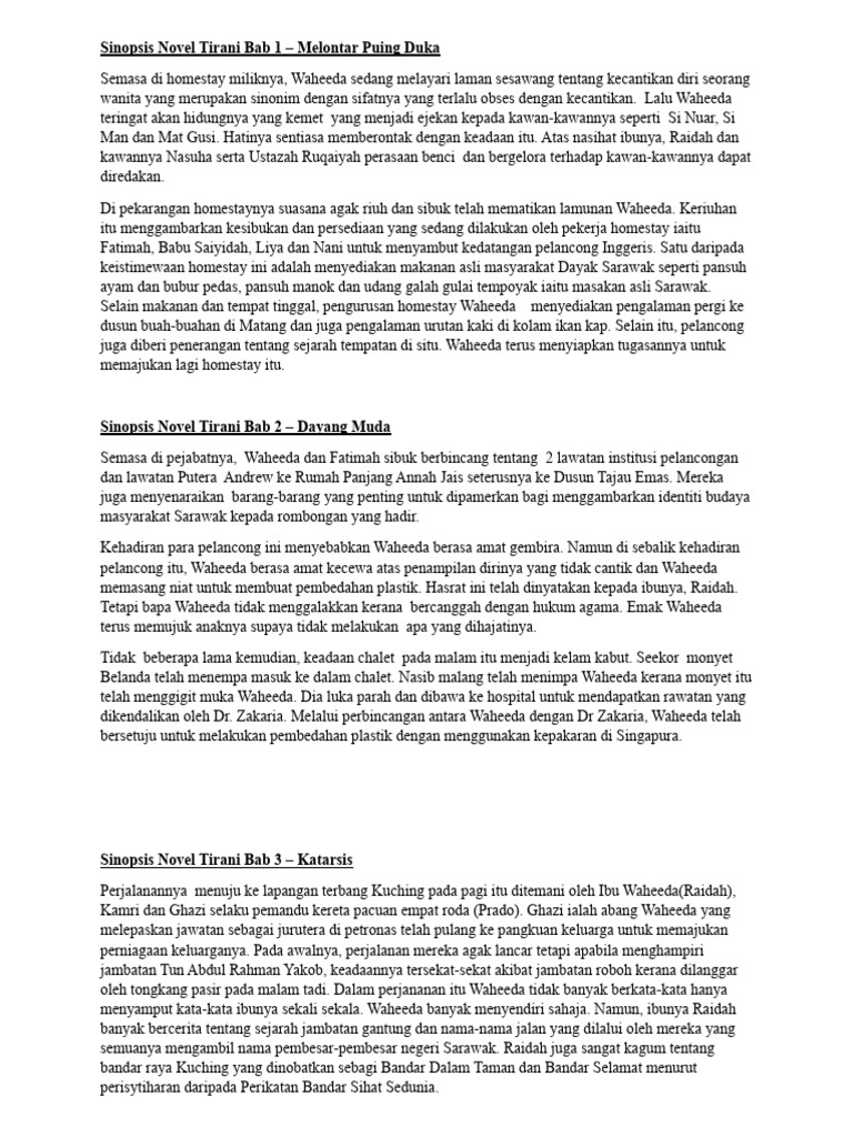 Sinopsis Novel Tirani: Bab 1-6 | PDF