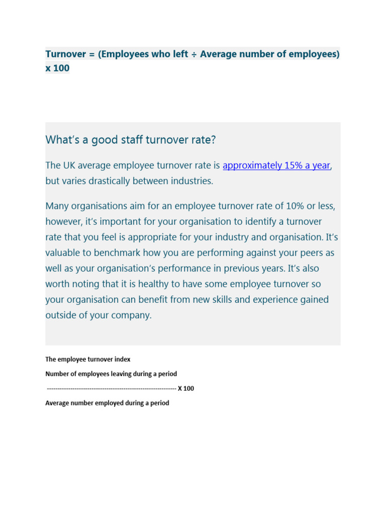 Turnover Cal | Download Free PDF | Turnover (Employment) | Employee ...