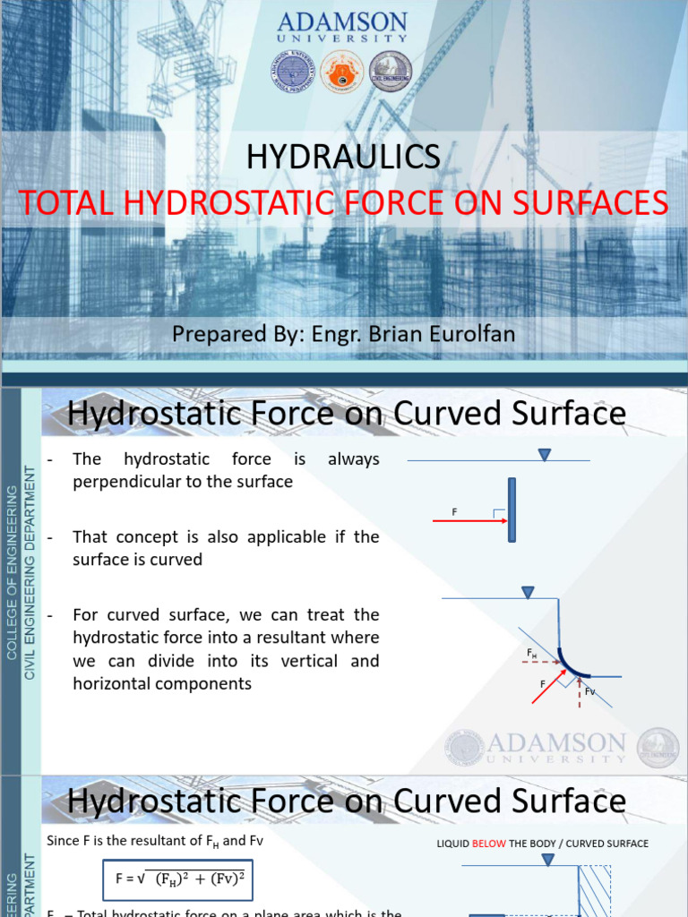 2.3 Hydrostatic Forces on curve surface | PDF | Force | Physical Quantities