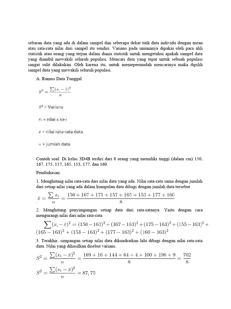 Pengertian Varians Dan Rumus Data Tunggal Dan Data Kelompok | PDF