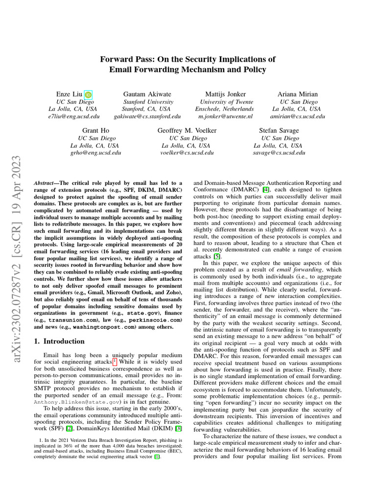 Forward Pass: On The Security Implications of Email Forwarding ...