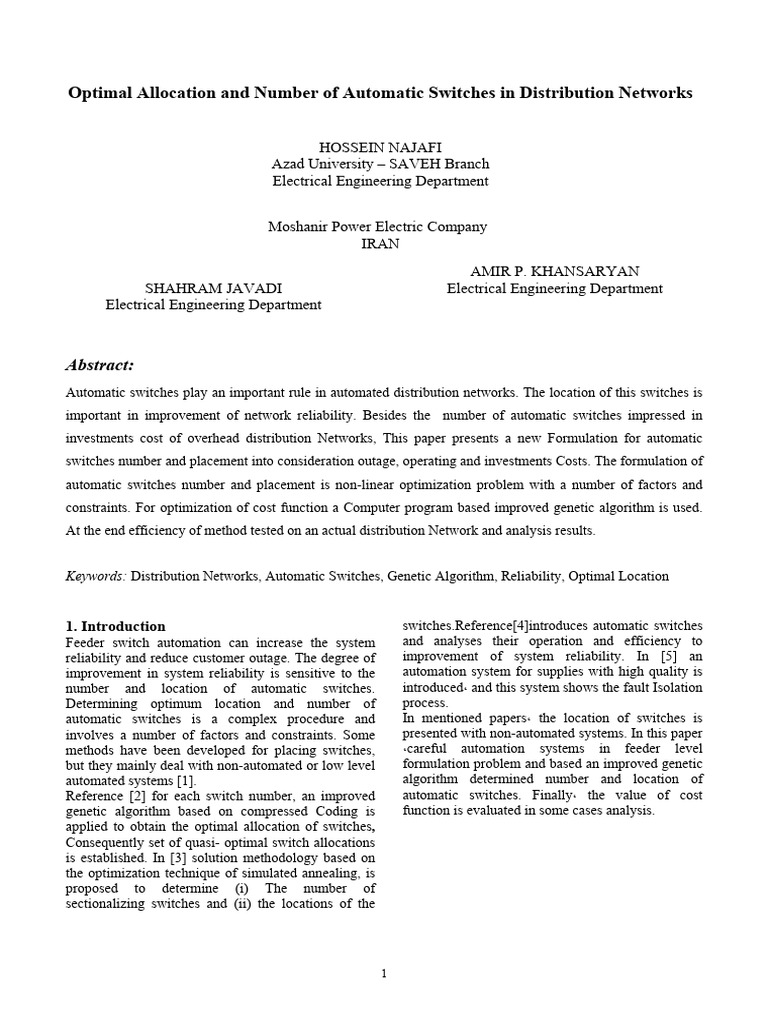 C-2007-Optimal Allocation and Number of Automatic Switches in Distribution Networks | PDF ...