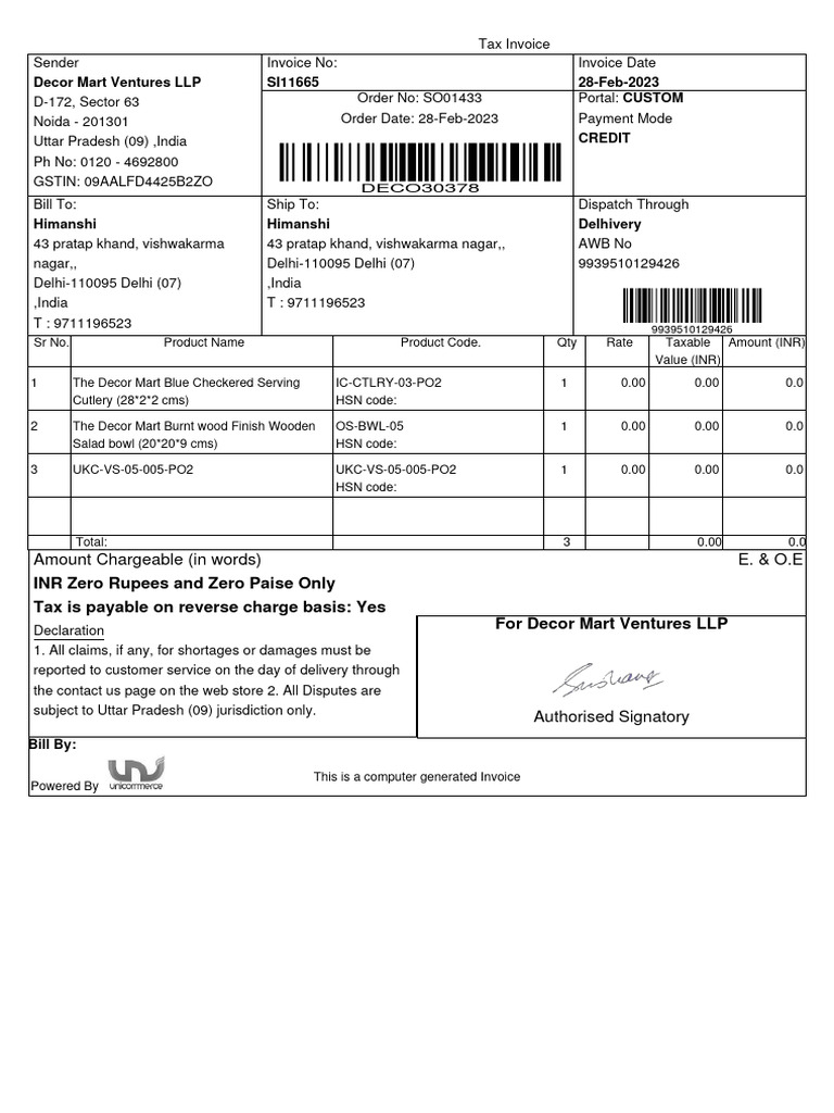 Decor Mart Tax Invoice - Feb 2023 | PDF | Public Finance | Economies