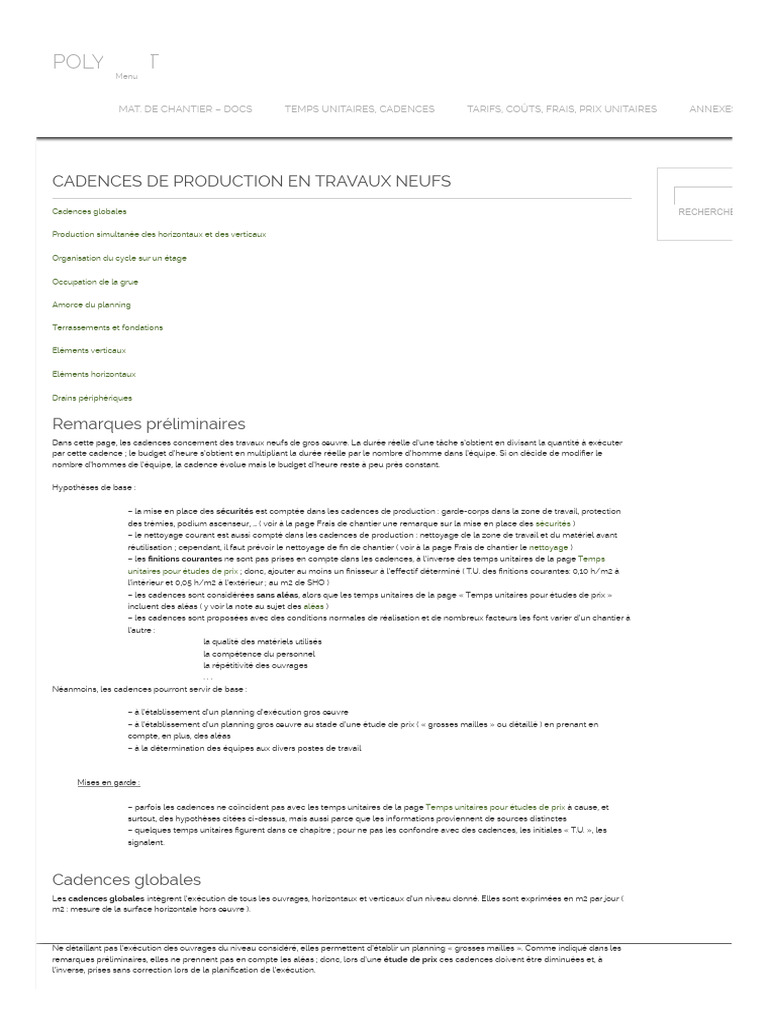 Cadences de Production en Gros Œuvre | PDF | Béton | Fondation ...