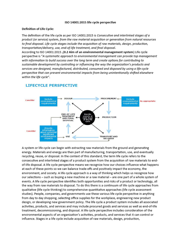ISO 14001:2015 Life Cycle Perspective | PDF | Life Cycle Assessment ...