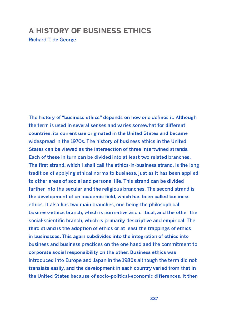 History of Business Ethics Overview | PDF | Business Ethics | Corporate ...