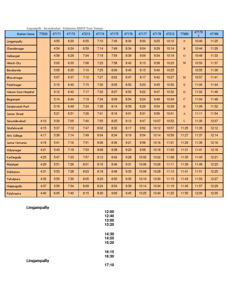 MMTS Timings: Lingampally to Falaknuma | PDF | Sports & Recreation | Travel
