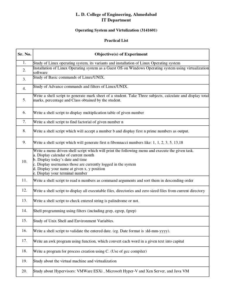 OSV Practical List | PDF | Operating System | Scripting Language