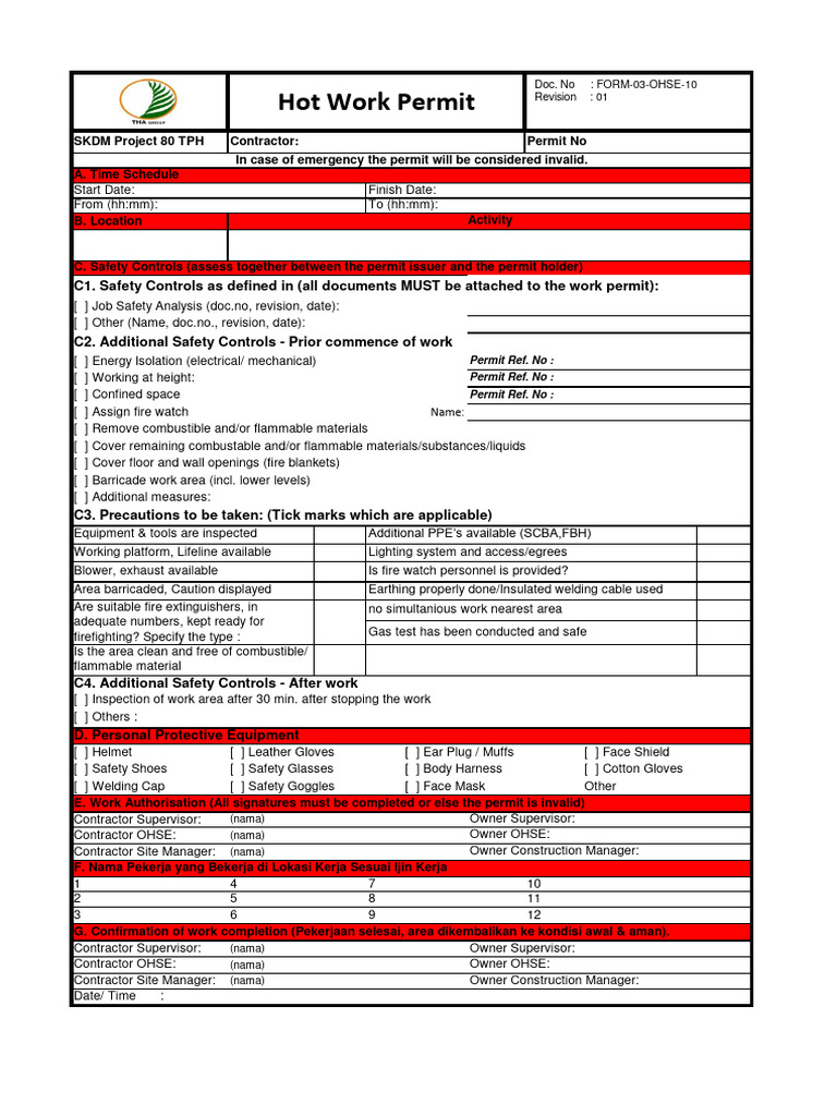 Form-03-Ohse-10 Hot Work Permit (HWP) | PDF | Fires | Firefighting