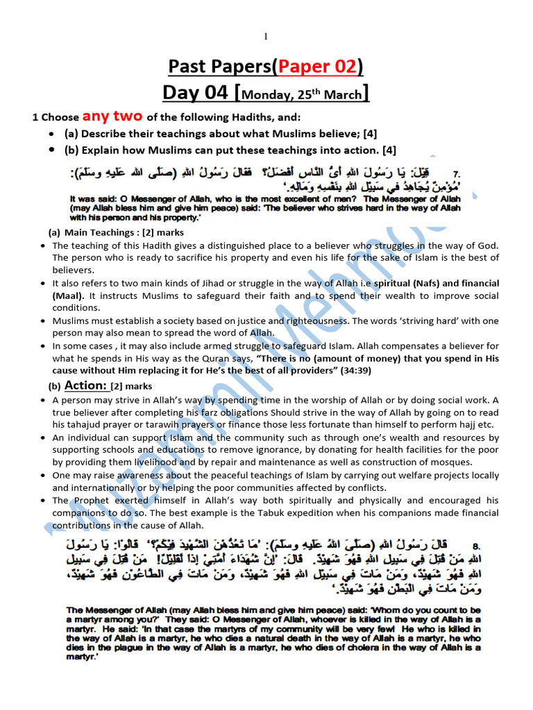 Sir Muzamil notes o levels Islamiat paper 2 | PDF | Hadith | Caliphate