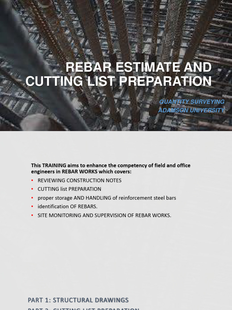 Lec6 - Ce429 - Rebar Estimate and Cutting List Prep | PDF | Building Engineering | Structural ...