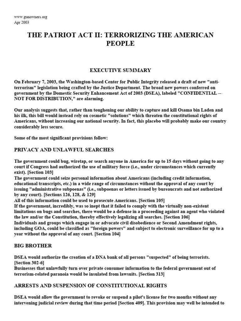 The Patriot Act II - Terrorizing The American People | PDF | Foreign ...