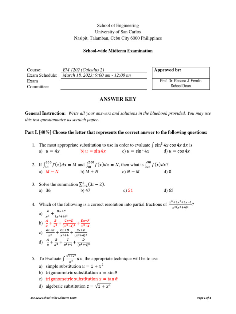 Calculus 2 Midterm Exam | PDF | Trigonometric Functions | Applied Mathematics