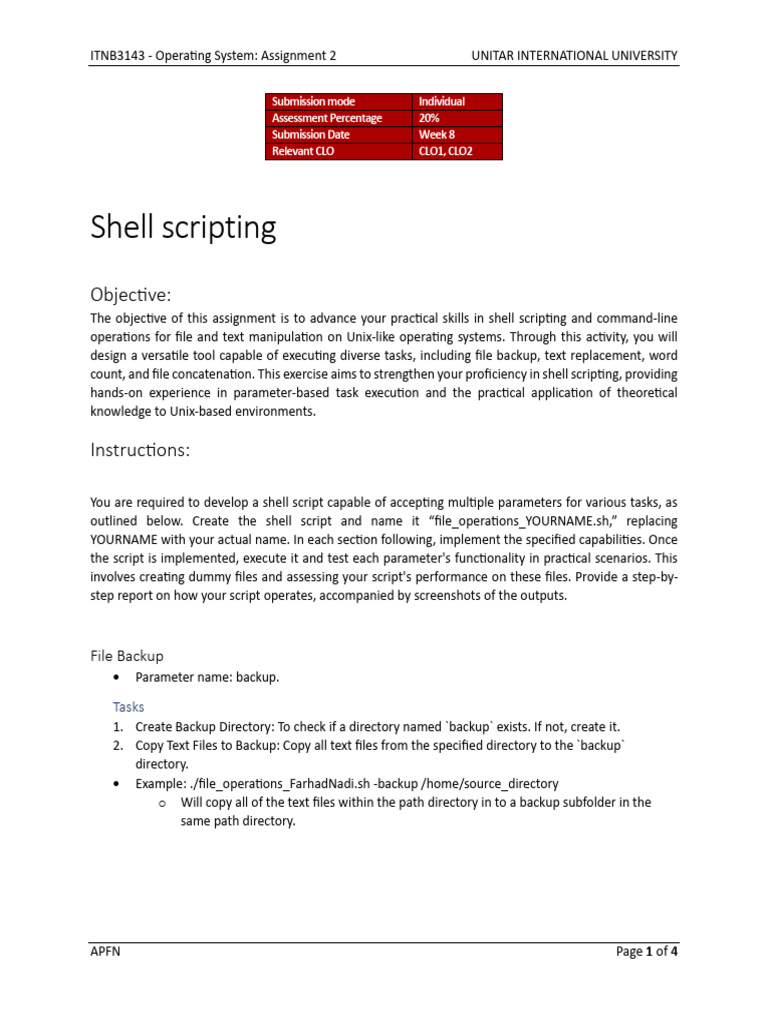 Unix Shell Scripting Assignment | PDF | Parameter (Computer Programming) | Shell (Computing)