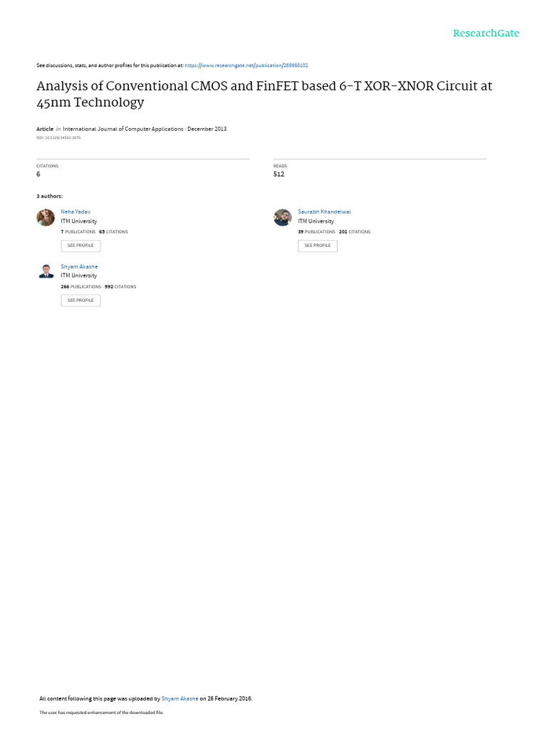 FinFET vs CMOS: XOR-XNOR Analysis | PDF | Field Effect Transistor | Cmos