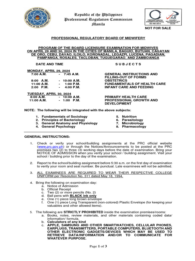 Midwifery Board Exam Schedule 2024 | PDF | Midwife | Midwifery