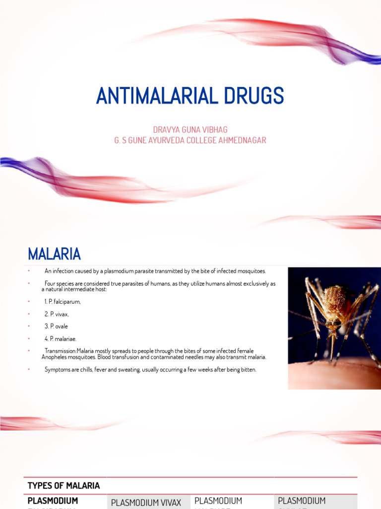 ANTIMALARIAL Drugs | PDF | Malaria | Plasmodium