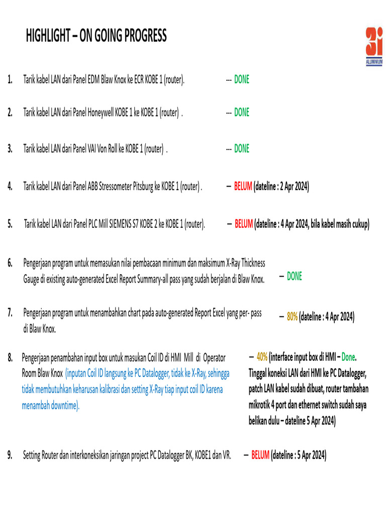 009. Data Logger-Mill Parameter Progress (updated 28-Mar-2024) | PDF