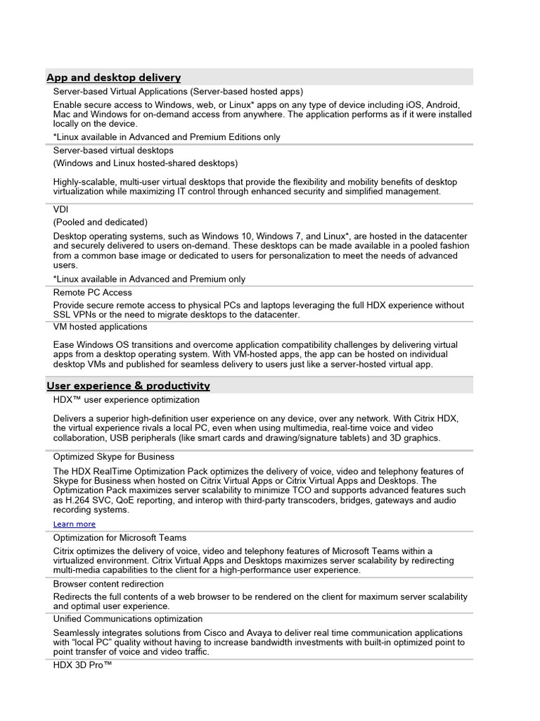 Comparatif Editions Virtual Apps & Desktops | PDF | Citrix Systems ...