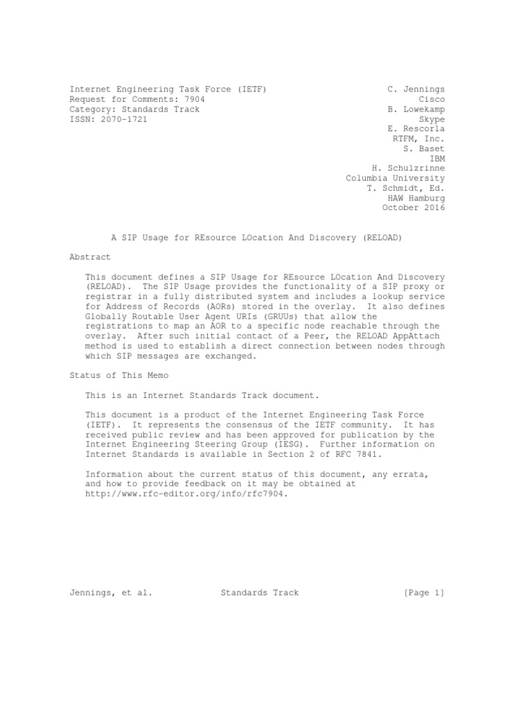 RFC 7904 | PDF | Session Initiation Protocol | Domain Name System