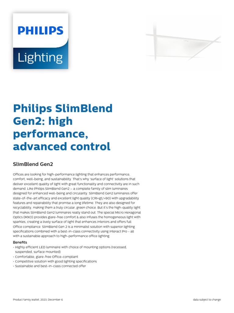 Philips SlimBlend Gen2: Efficient Office Lighting | PDF | Lighting | Electrical Engineering