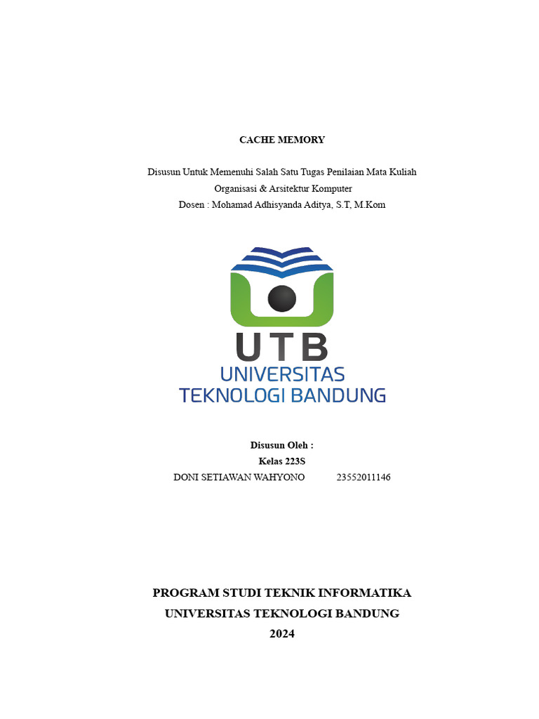 Laporan Organisasi & Arsitektur Komputer Cache Memory | PDF