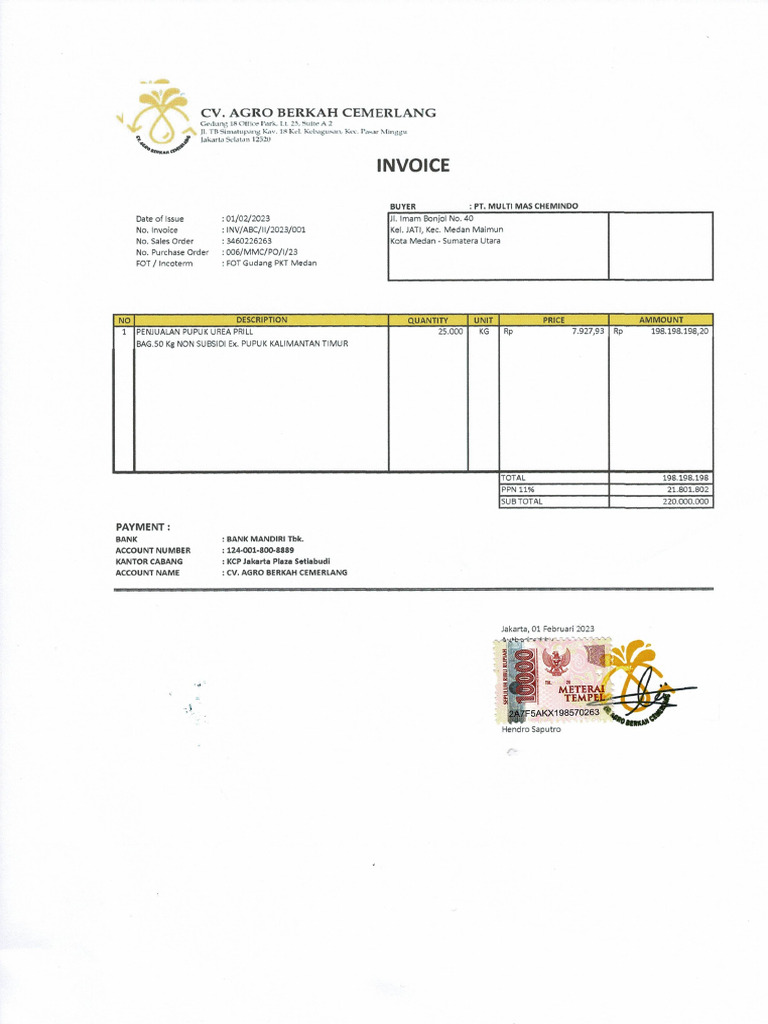 CONTOH SURAT INVOICE | PDF