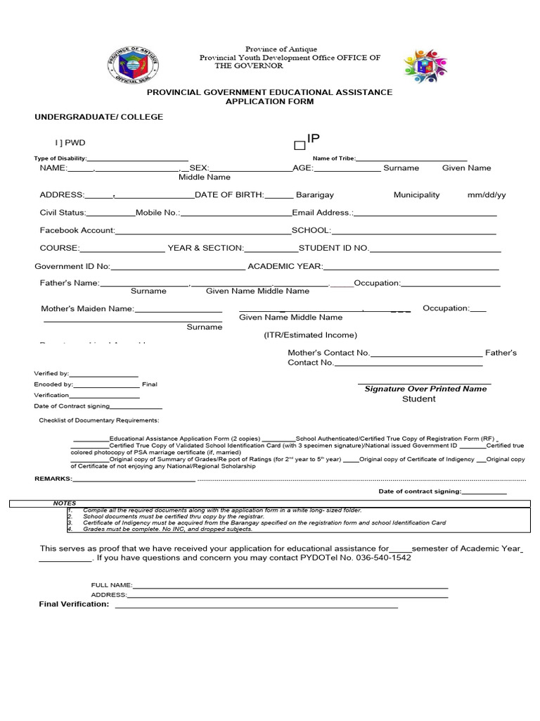 Educational Assistance Application Form | PDF | Identity Document ...