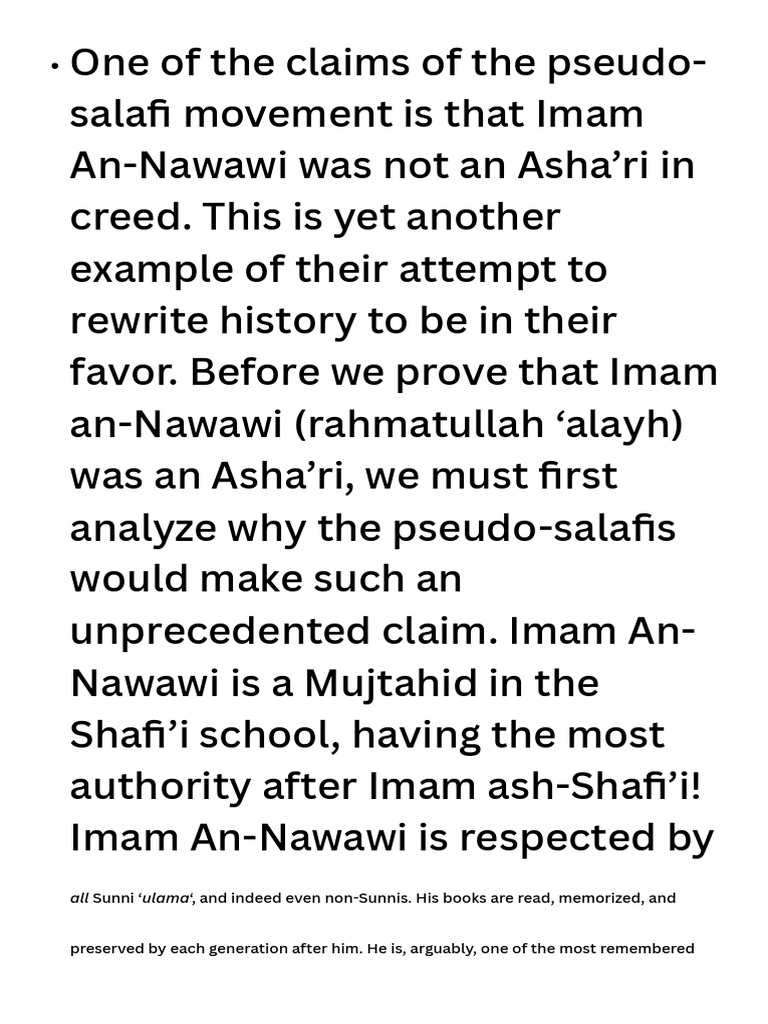 One of The Claims of The Pseudo-Salafi Movement Is That Imam An-Nawawi ...