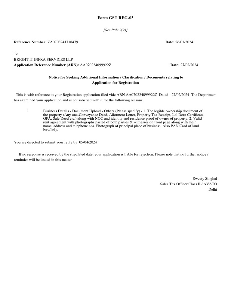 GST Registration Clarification Notice | PDF