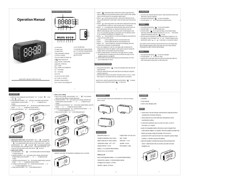 Bluetooth Clock Speaker Manual | PDF | Computer Engineering ...