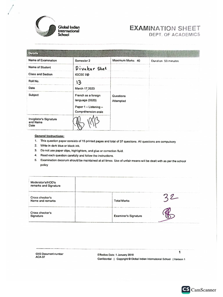 Paper 1 French | PDF