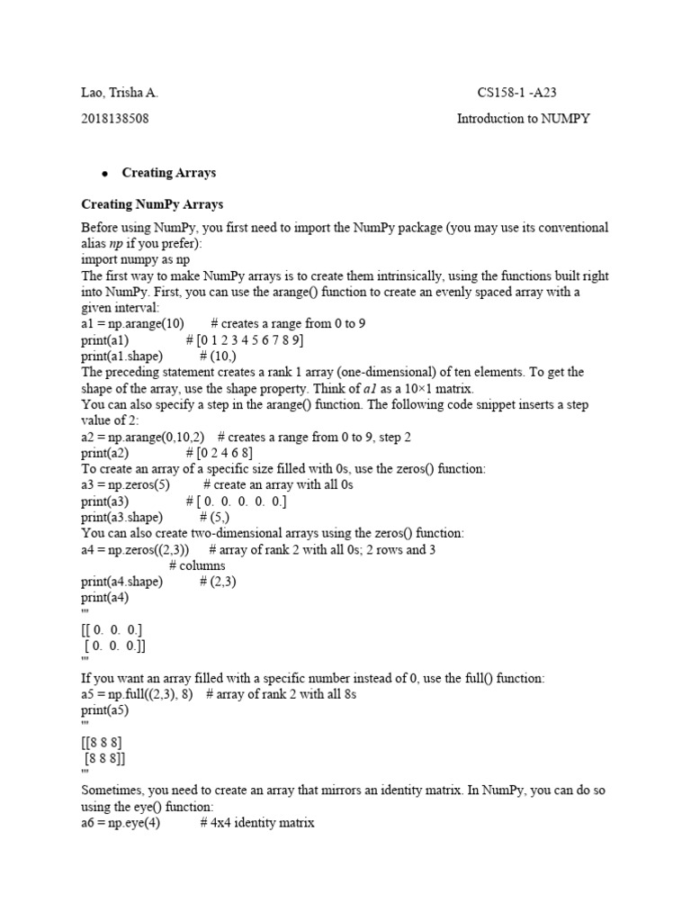 Introduction to NumPy Arrays | PDF | Control Flow | String (Computer ...