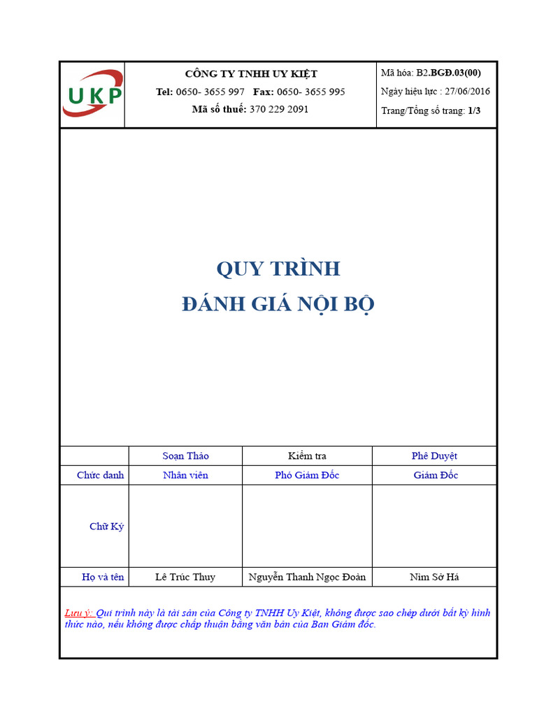 B2.BGĐ.03-Quy Trinh Danh Gia Noi Bo | PDF