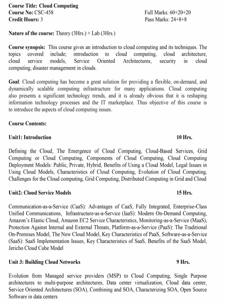 Cloud Computing BScCSIT Syllabus IT College Nepal | PDF