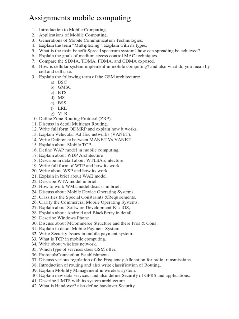 Assigments All Units Mobile Computing | PDF | Wireless Ad Hoc Network | Cellular Network