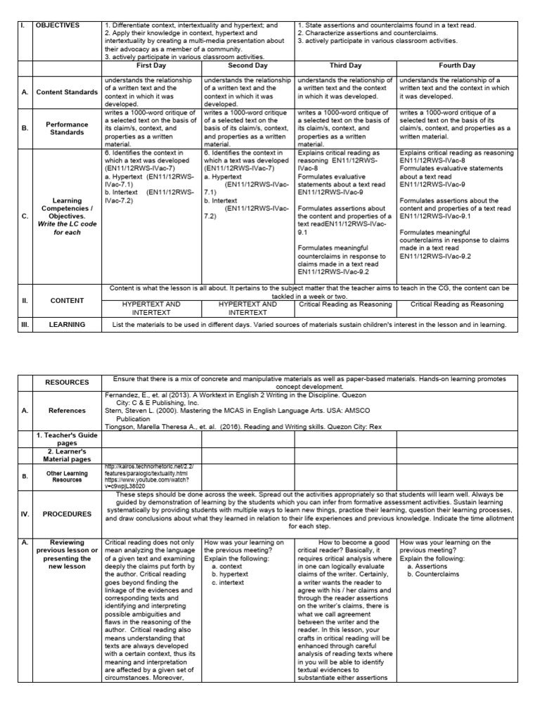 Reading and Writing Sample DLL | PDF | Learning | Intertextuality