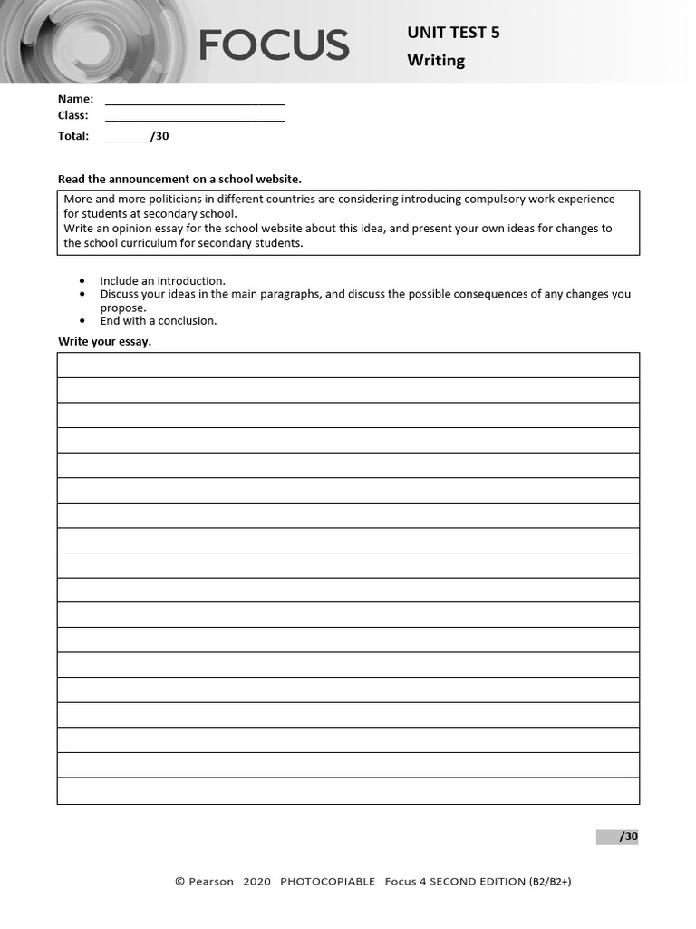 Focus 4 Unit 5 Writing Test | PDF