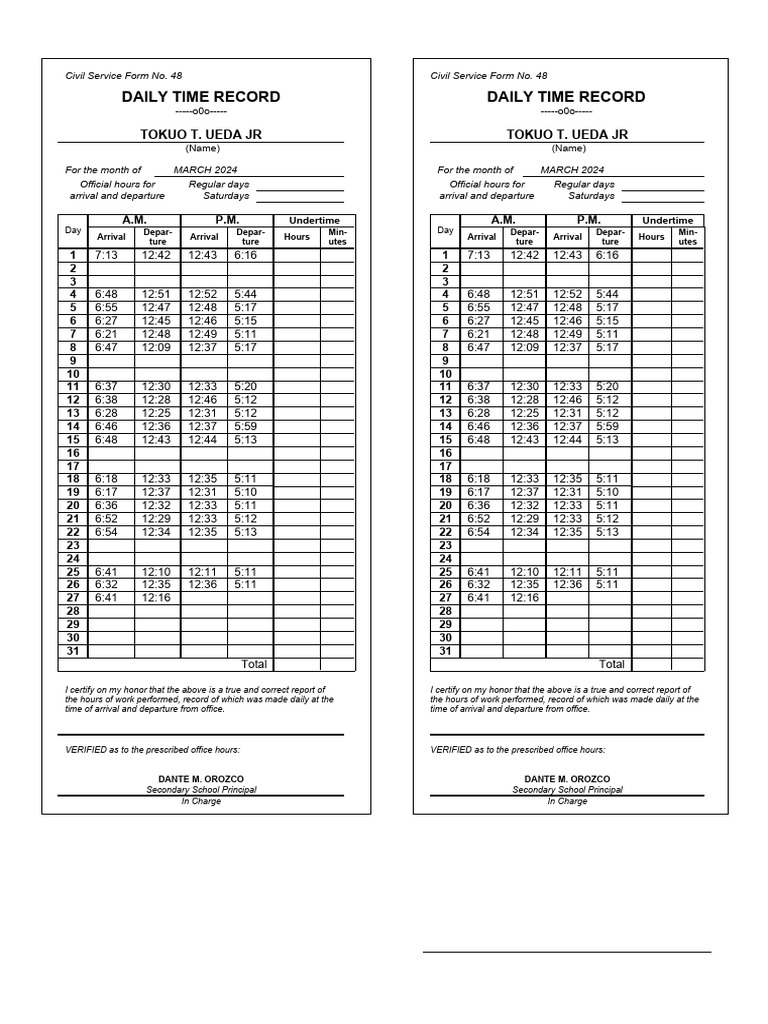 Appendix 24 - Daily Time Record (DTR) | PDF