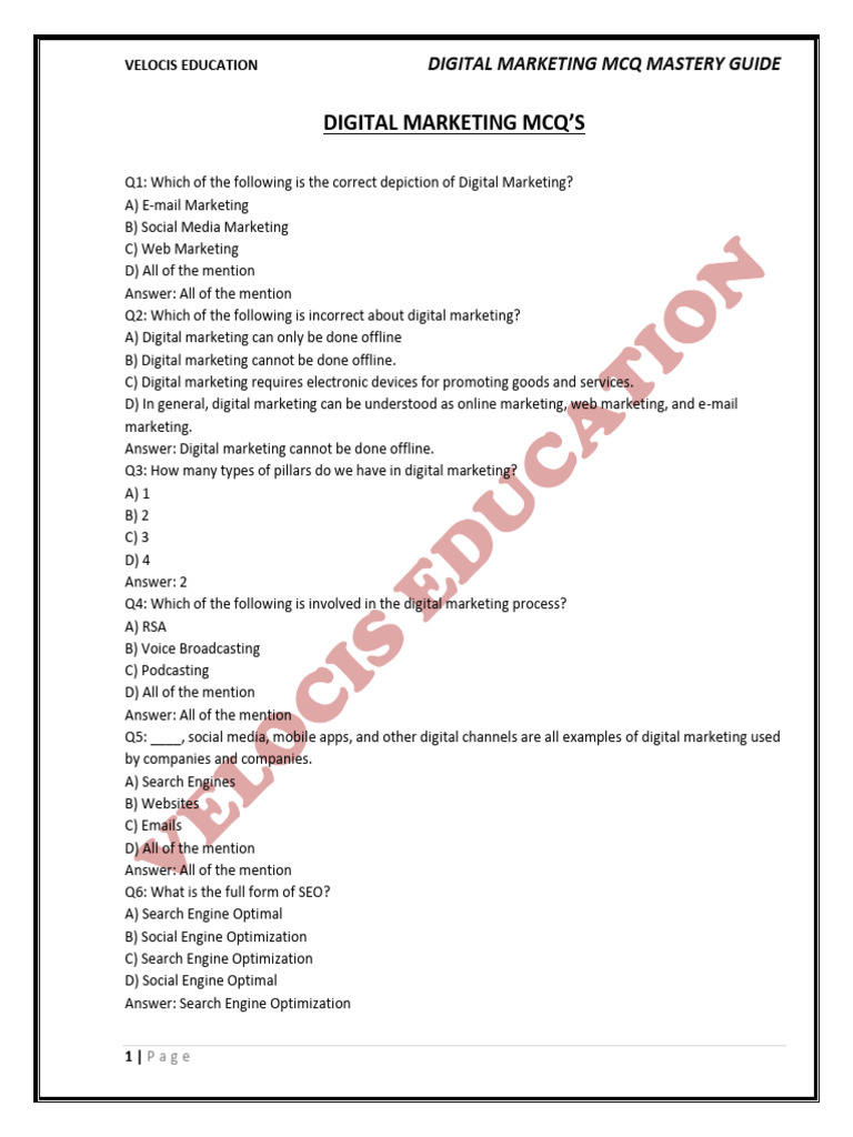 Digital Marketing MCQ Mastery Guide | PDF
